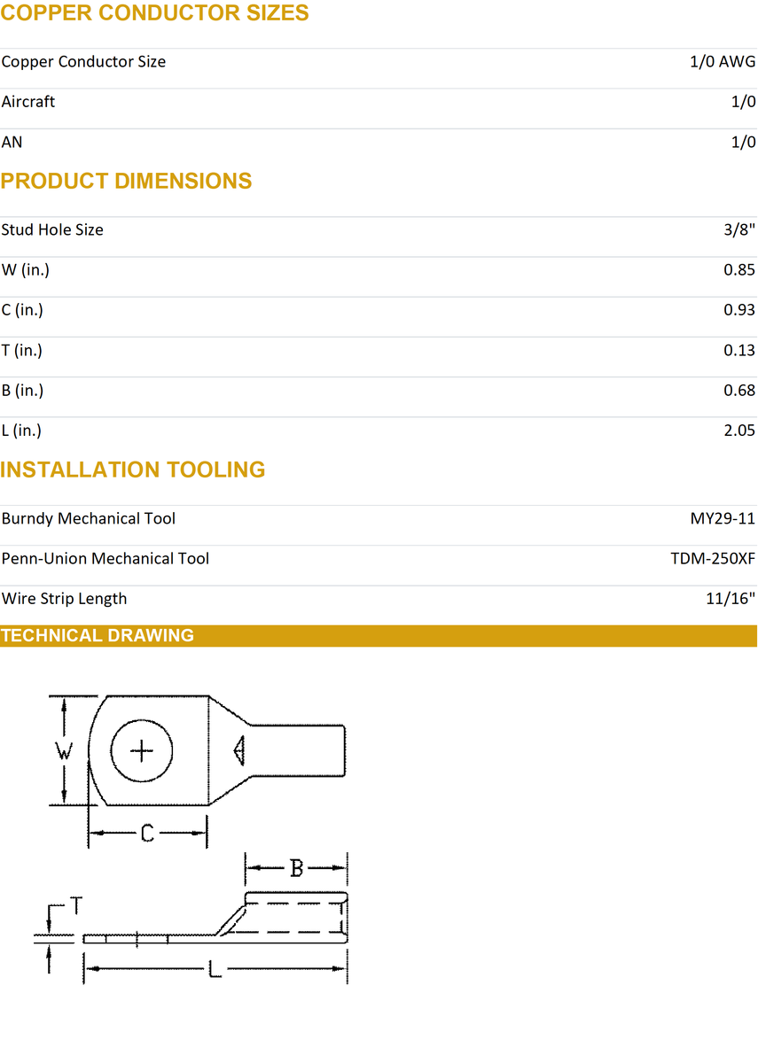 Penn Union Copper Compression Lug One Hole 1/0 AWG Model# BLY 25-L ...