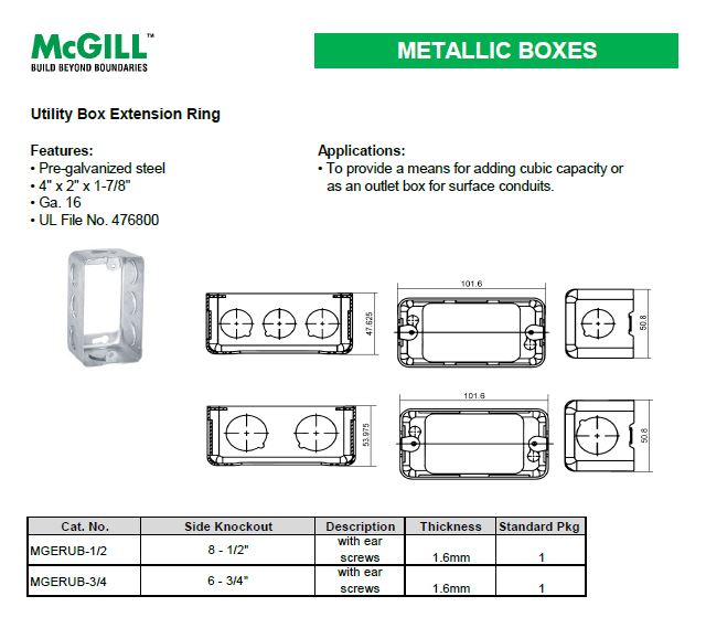 McGill Extension Ring- Utility Box Sides-6-3/4 KOS with Ear Screws Mod ...