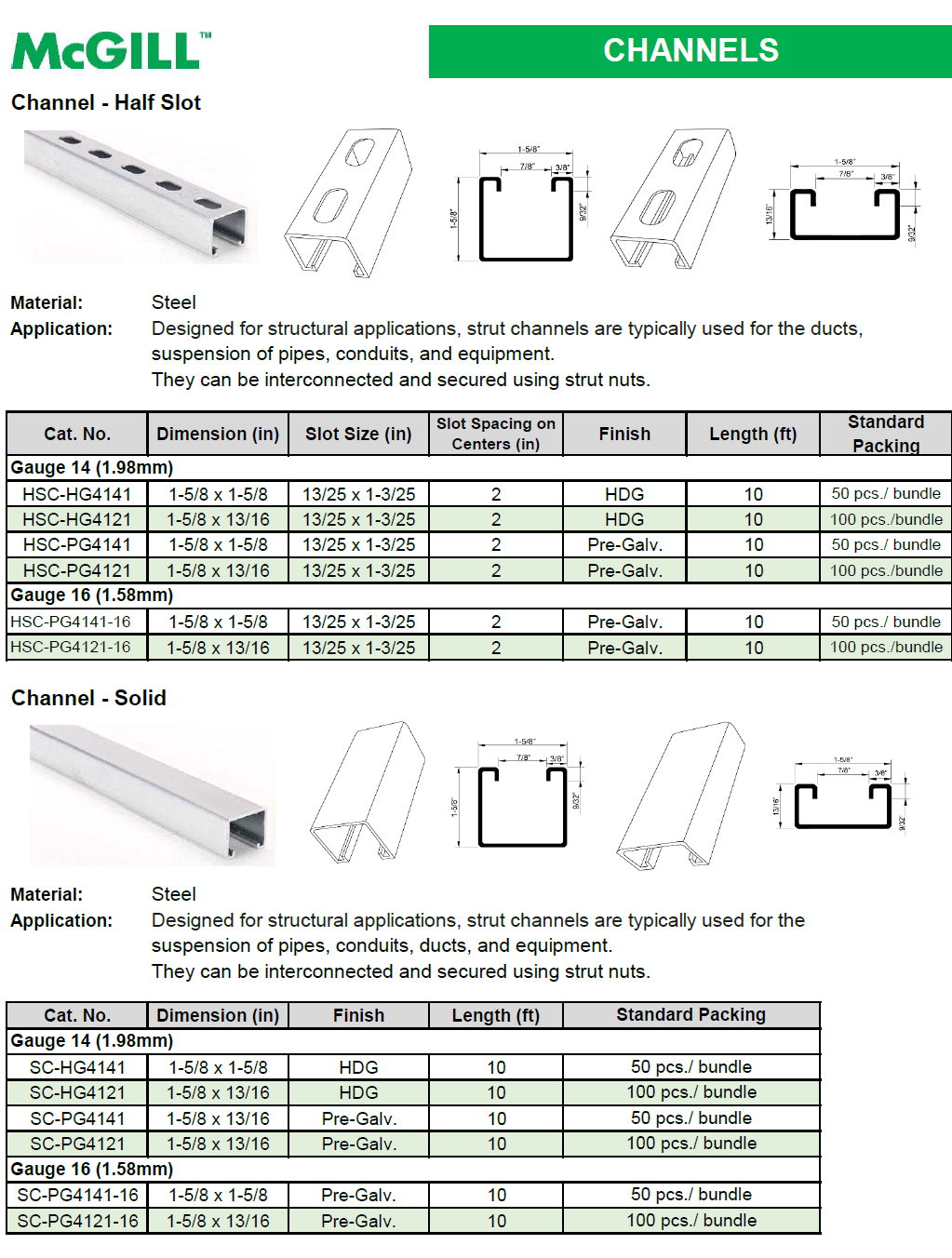 McGill HDG Strut Channel Half Slot 1-5/8" x 13/16" Model# HSC-HG4121 ...